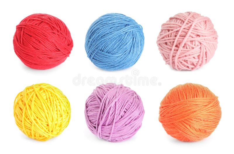 Set with Different Woolen Yarns on White Background Stock Photo - Image ...
