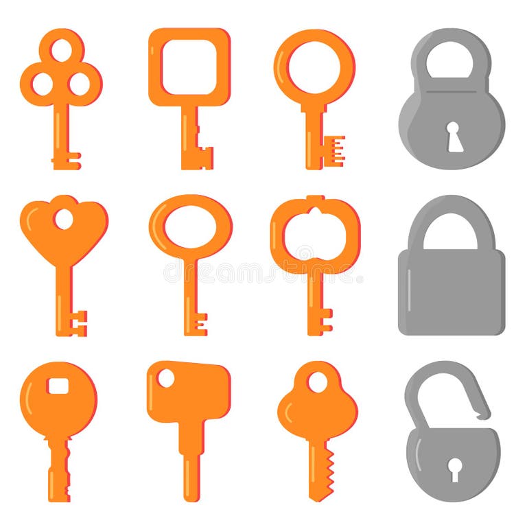 A Set of Different Yellow Keys and Gray Locks. Stock Vector ...