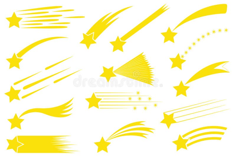 Set of Different Yellow Shooting Stars Stock Vector - Illustration of ...