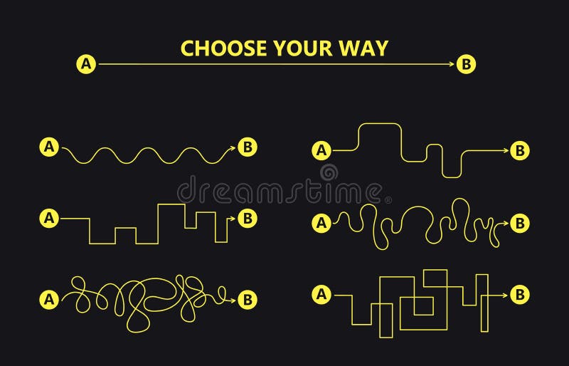 Set of Difficult and Easy Simple Way Process from Start To End. Vector ...