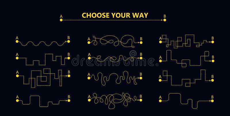 Set of Difficult and Easy Simple Way Process from Start To End. Vector ...