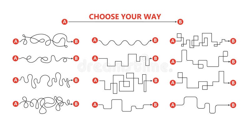 Set of Difficult and Easy Simple Way Process from Start To End. Vector ...