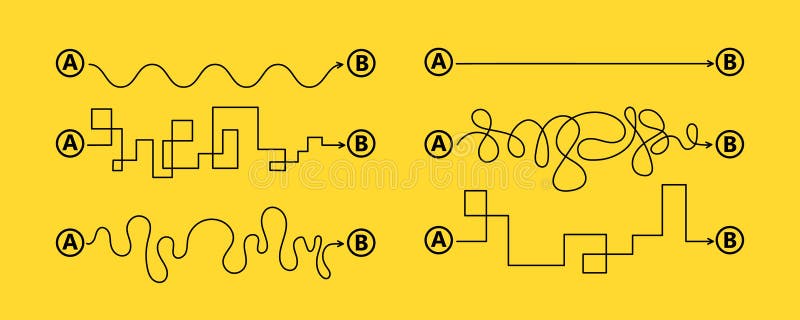 Set of Difficult and Easy Simple Way Process from Start To End. Vector ...