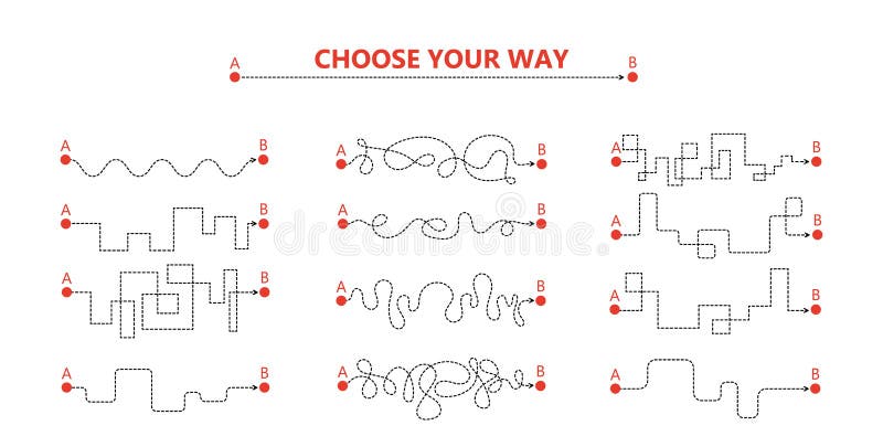 Set of Difficult and Easy Simple Way Process from Start To End. Vector ...