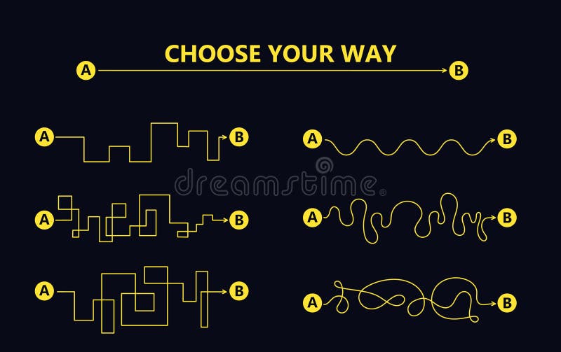 Set of Difficult and Easy Simple Way Process from Start To End. Vector ...