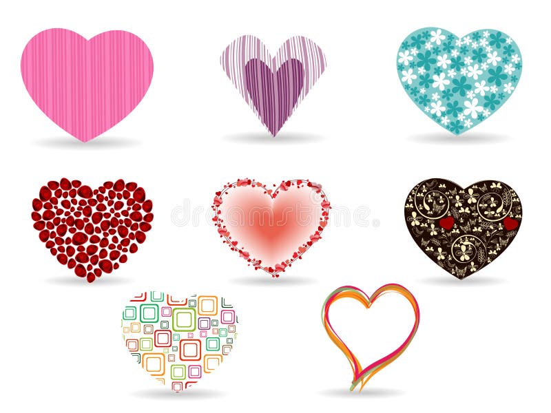 A Set of Diffrent Style Heart Shape. Stock Vector - Illustration of ...