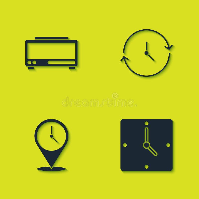 Set Digital Alarm Clock, Clock, Location with and Icon. Vector Stock ...