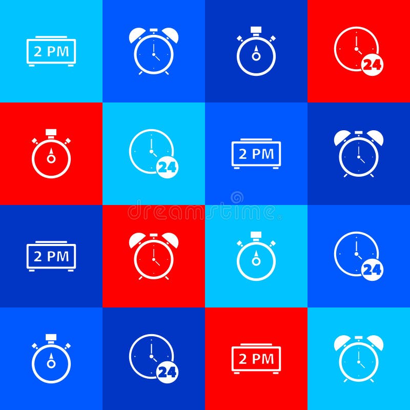 Set Digital Alarm Clock, Alarm, Stopwatch and Clock 24 Hours Icon ...