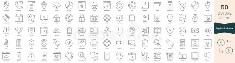 Set of Digital Business Icons. Thin Outline Icons Pack Stock ...