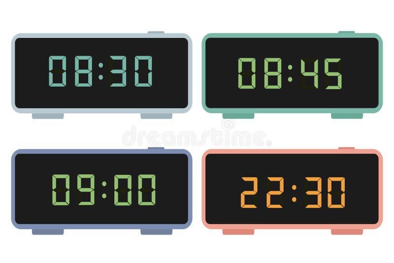 Digital Clock, Vector Illustration. a Set of Electronic Clocks Showing ...