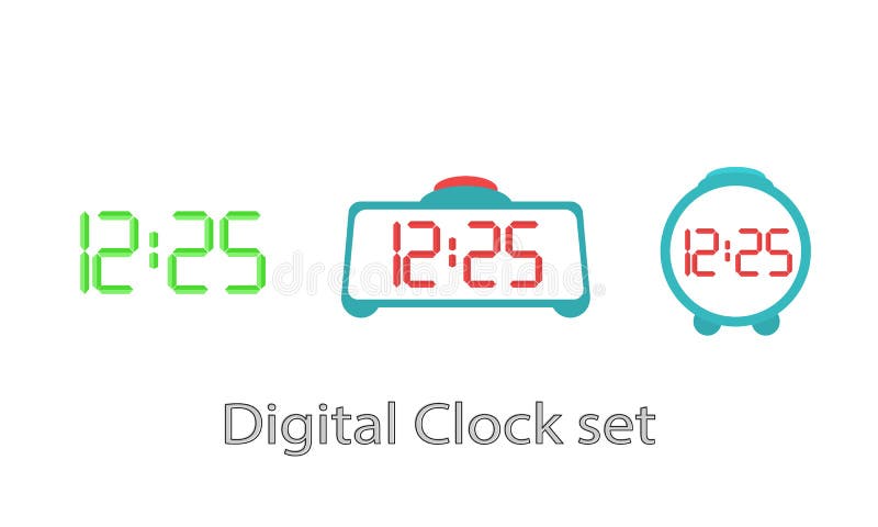A Set of Digital Clocks for Home and Public Places. Flat Vector ...