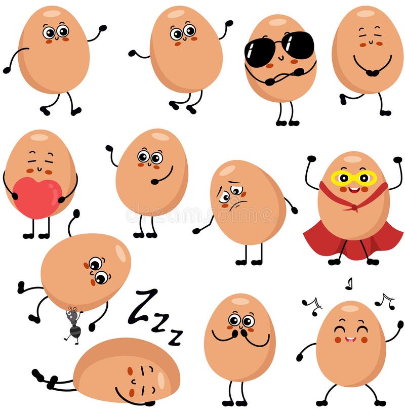 Set Digital Collage of Funny Egg Character Mascot Stock Vector ...