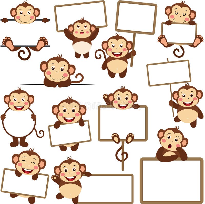 Set Digital Collage of Monkey with Blank Banners Stock Vector ...
