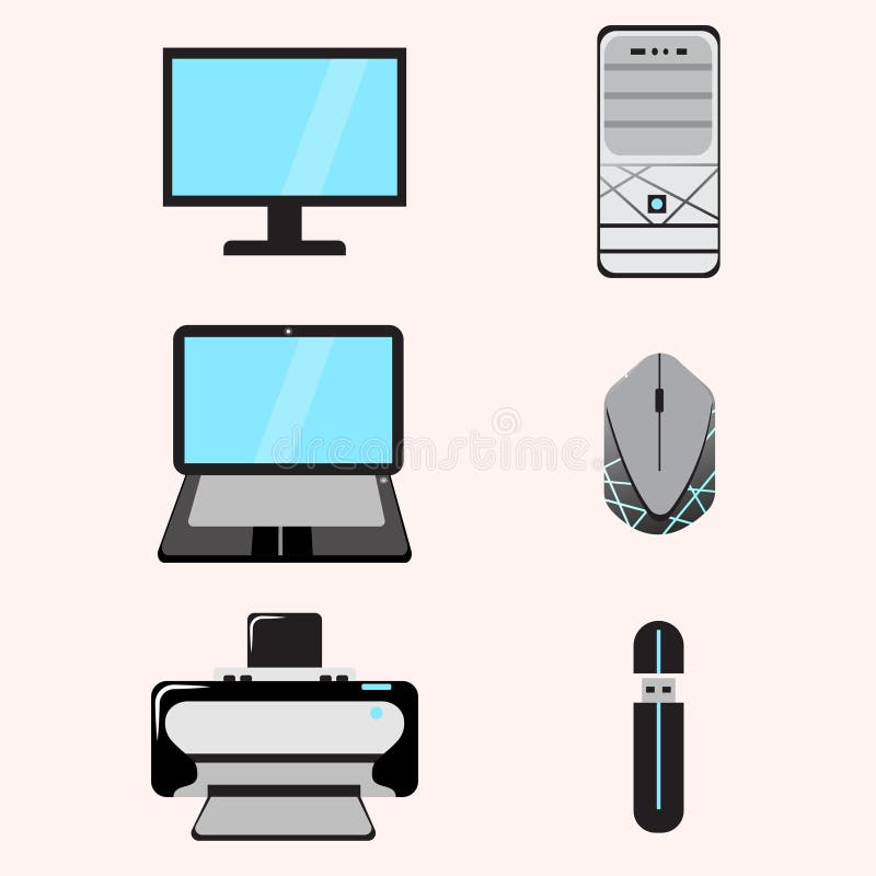 Set of Digital Computer Equipment for Work Stock Illustration ...