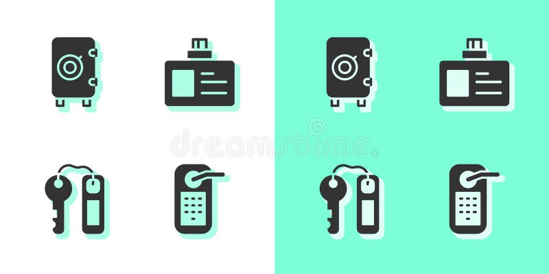 Set Digital Door Lock, Safe, Hotel Key and Identification Badge Icon ...