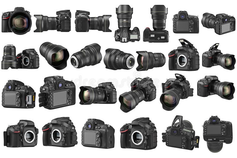 Set digital DSLR camera stock illustration. Illustration of glass ...