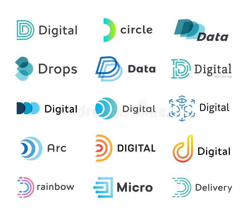 Set of Digital Logo Templates, Creative Linear Data Logotypes, Modern ...