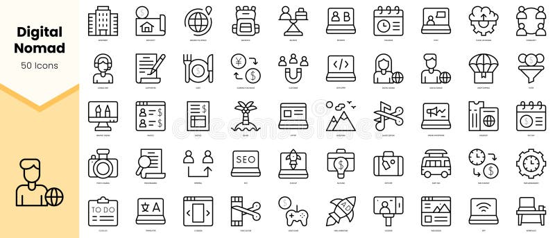Set of Digital Nomad Icons. Simple Line Art Style Icons Pack Stock Vector - Illustration of ...