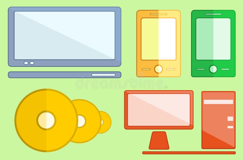 Set Digital Objects on Flat Style Stock Vector - Illustration of ...