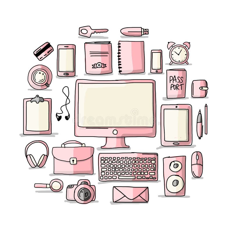 Set of Digital Office Devices. Sketch for Your Stock Vector ...