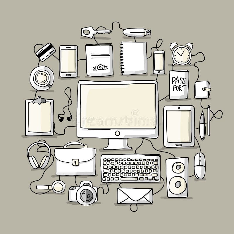 Set of Digital Office Devices. Sketch for Your Design Stock Vector ...