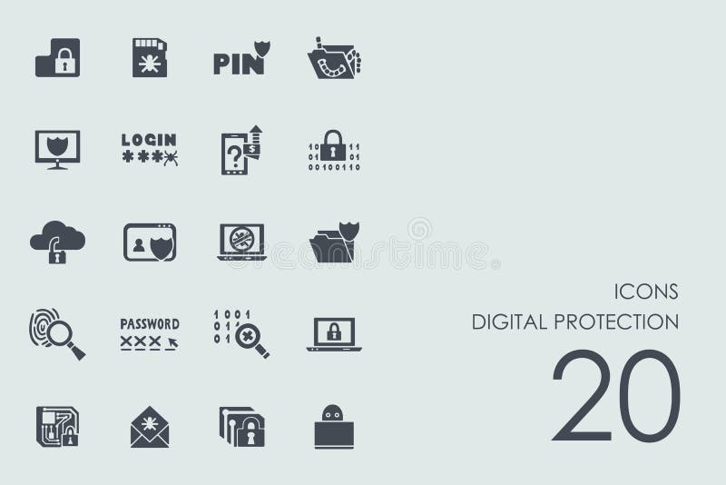 Set of Digital Protection Icons Stock Vector - Illustration of element ...
