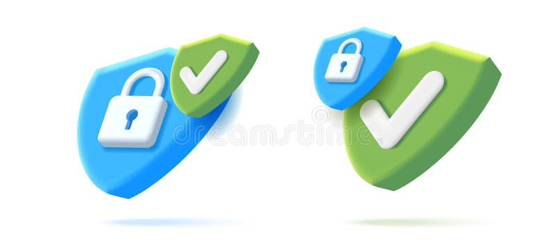Set of Digital Security Icons with 3d Shield Shape with Padlock, Two ...