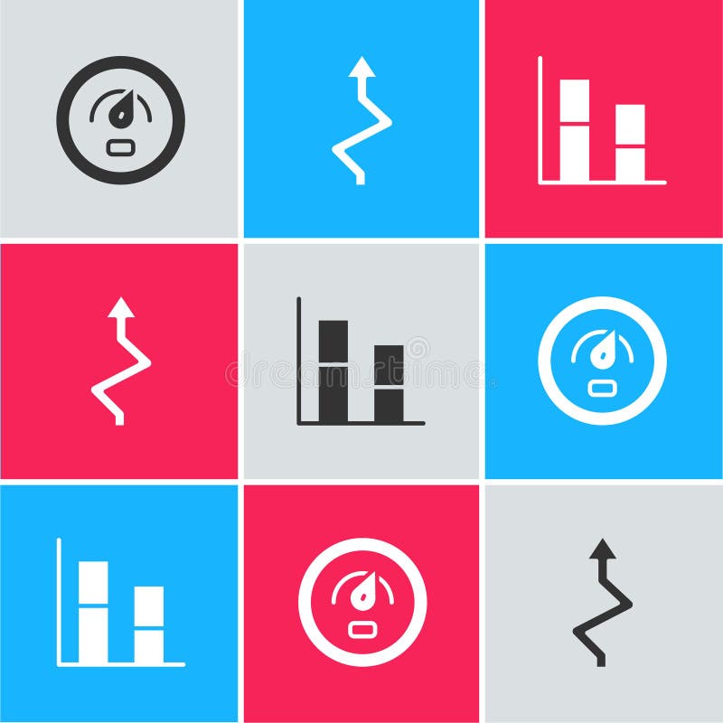 Set Digital Speed Meter, Arrow and Graph, Chart, Diagram Icon. Vector ...