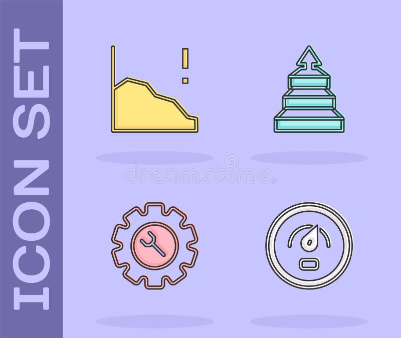 Set Digital Speed Meter, Financial Growth Decrease, Wrench and Gear and ...