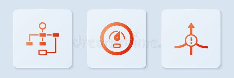 Set Digital Speed Meter, Hierarchy Organogram Chart and Arrow. White Square Button Stock Vector ...