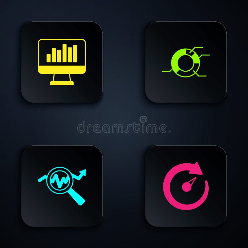 Set Digital Speed Meter, Monitor with Graph Chart, Search Data Analysis and Pie Infographic ...