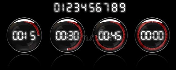 Set of Digital Stopwatches. Electronic Timers. Isolated. Vector. Stock ...
