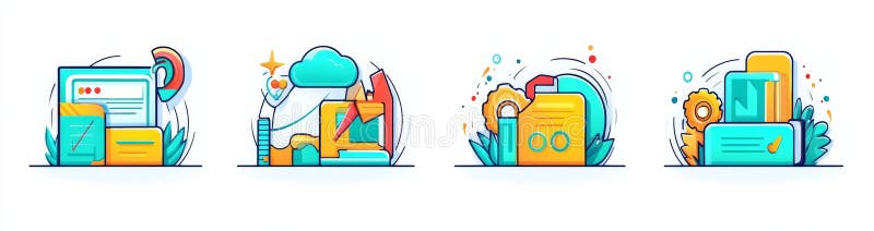 A Set of Digital Technology Icons Featuring Circuit, Computer, Digital ...