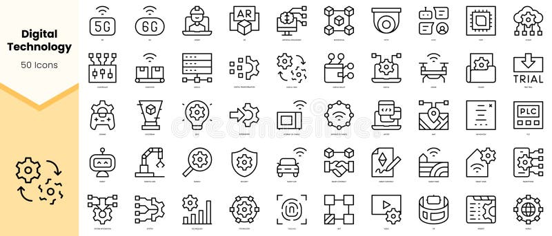 Set of Digital Technology Icons. Simple Line Art Style Icons Pack Stock ...