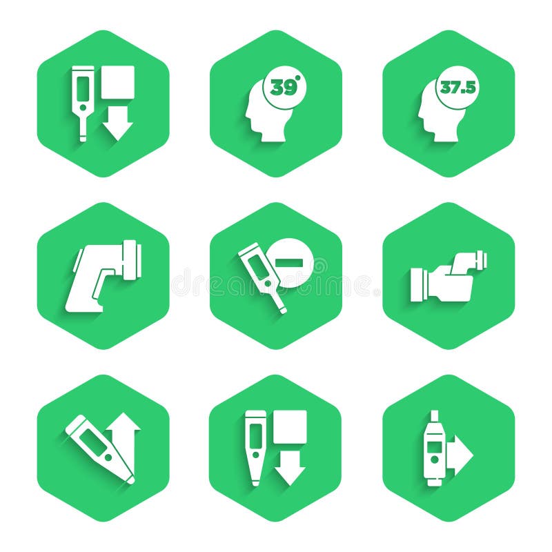 Set Digital Thermometer, Checking Body Temperature, High Human and Icon ...