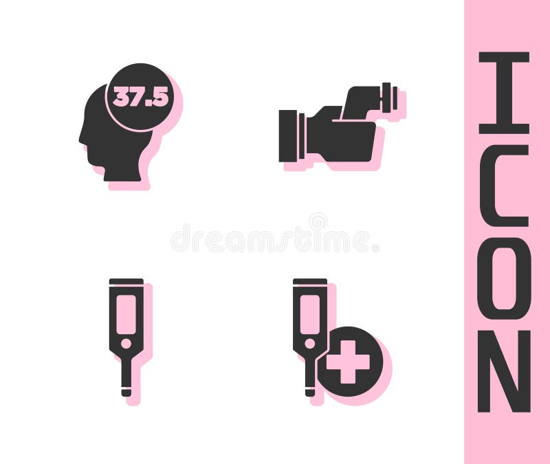 Set Digital Thermometer, High Human Body Temperature, and Checking Icon ...