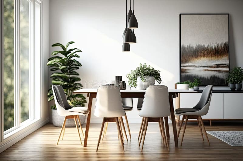 A Set of Dining Chairs and a Wooden Table in a Contemporary Home Stock ...