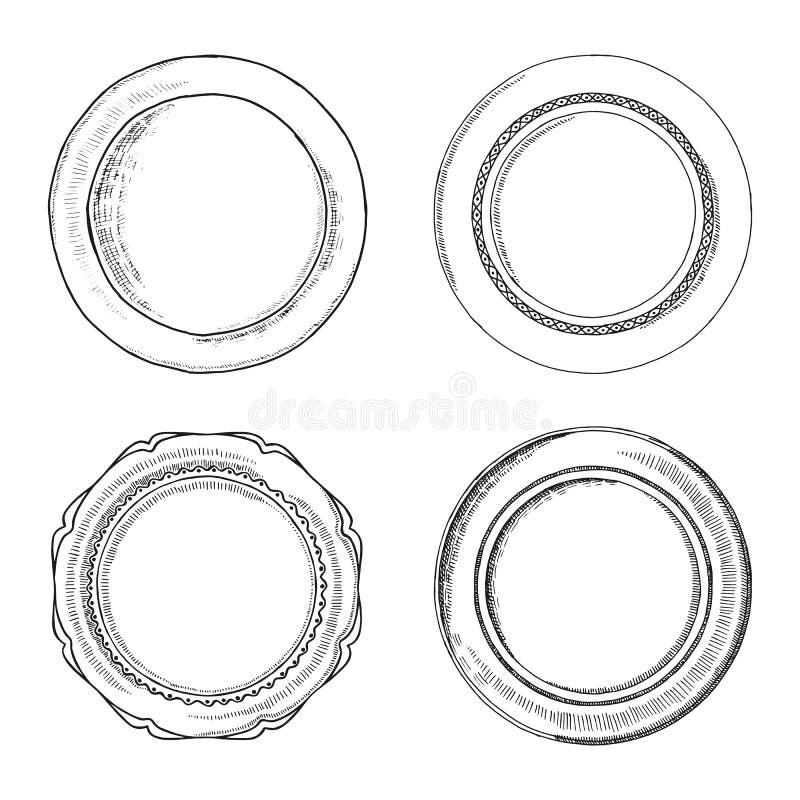 Set of Dinner Plates Vector. Hand Drawing Illustration Stock Vector ...