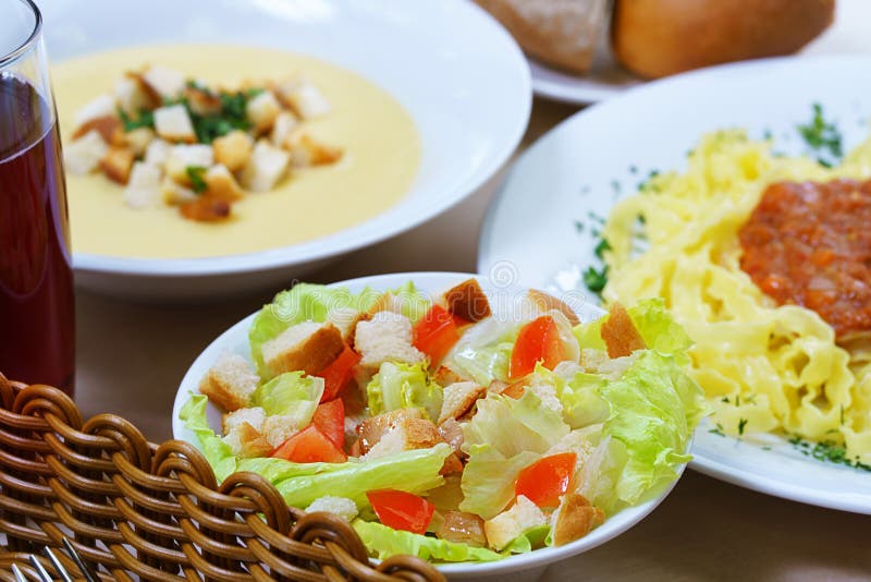 Set Lunch of Three Courses in Cafe Close Up View Stock Image - Image of ...