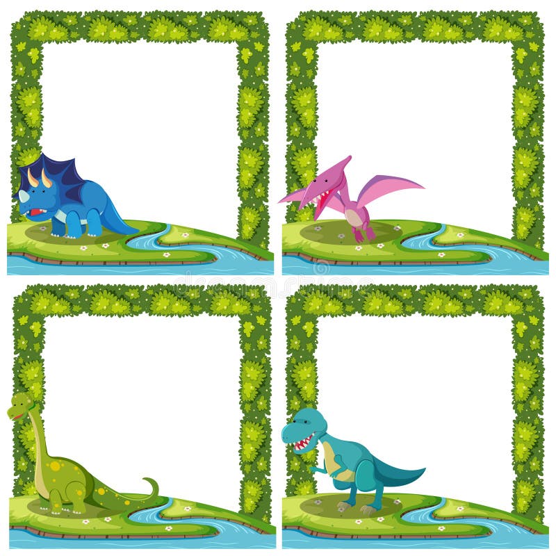 Set of Dinosaur on Border Template Stock Vector - Illustration of ...