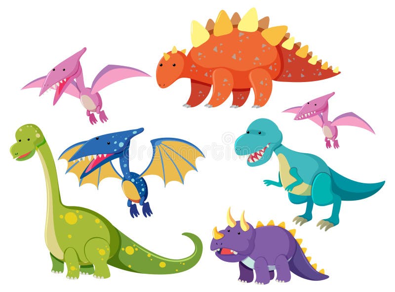Set of Dinosaur Cartoon Character Stock Vector - Illustration of ...