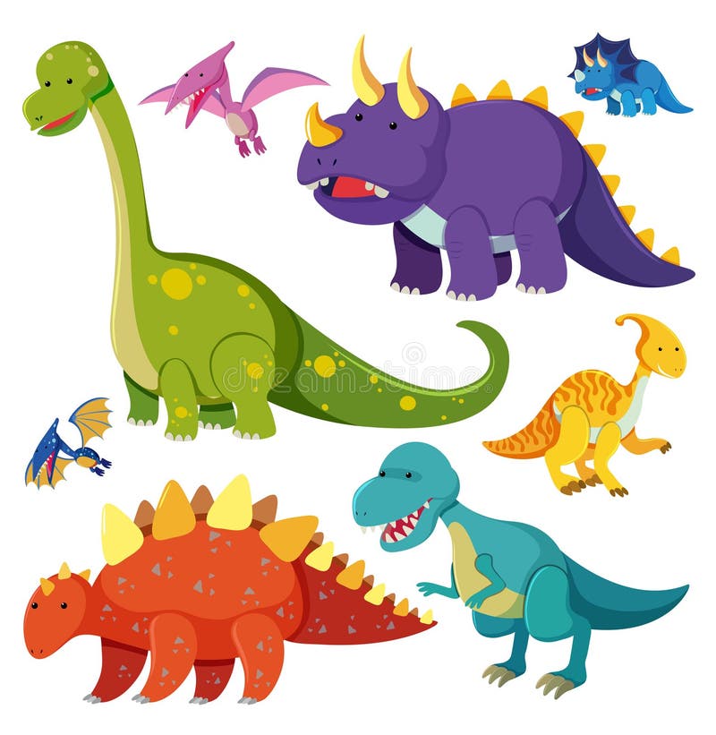 Set of dinosaur character stock vector. Illustration of drawing - 129409117