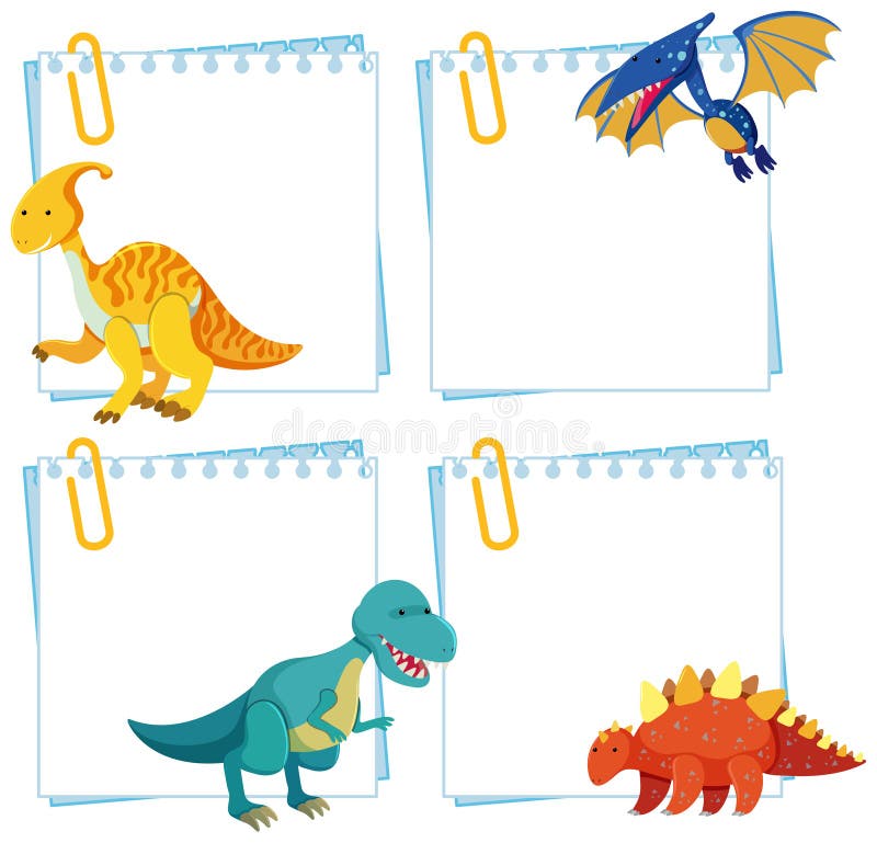 Set of Dinosaur on Note Template Stock Vector - Illustration of design ...