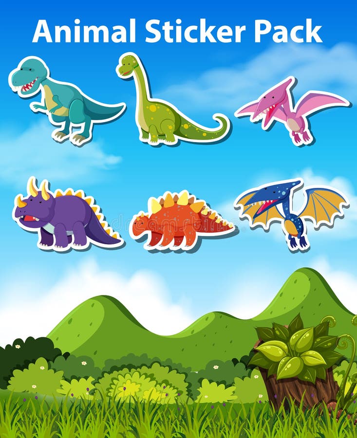 Set of dinosaur sticker stock vector. Illustration of design - 145536868