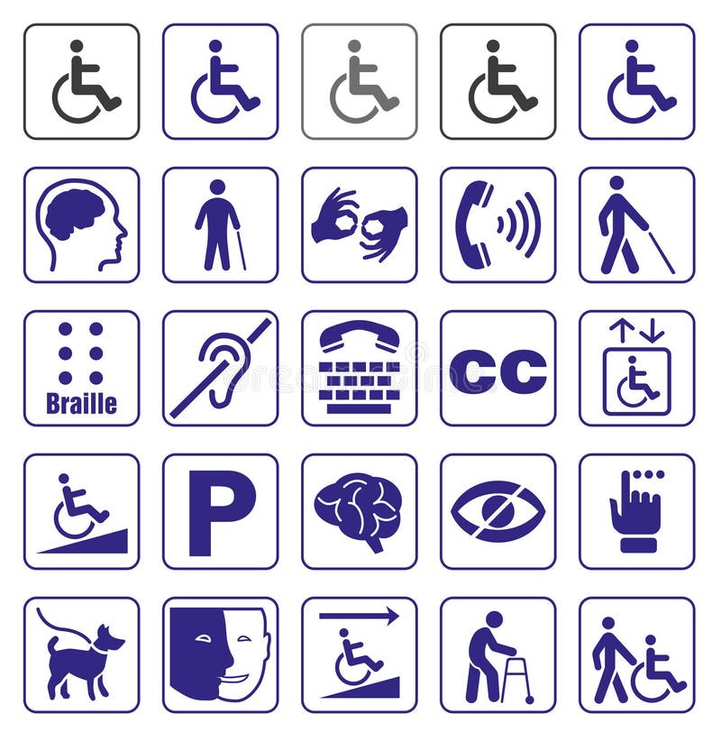 Set of Disability Icons or Graphic Elements with Information about ...
