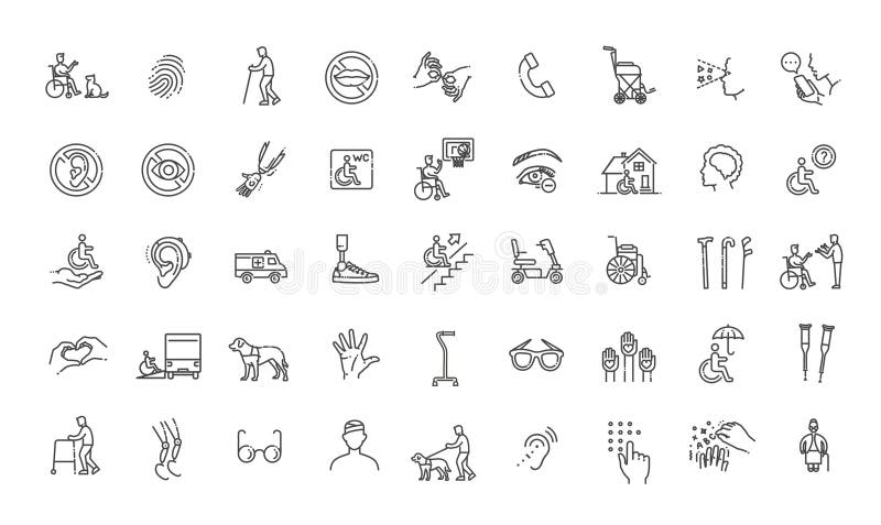 Set of Disability Vector Line Icons Stock Vector - Illustration of ...
