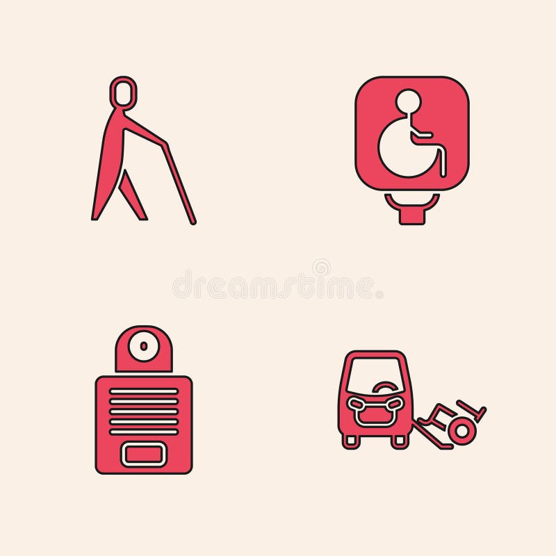 Set Disabled Car, Blind Human Holding Stick, Wheelchair and Intercom ...
