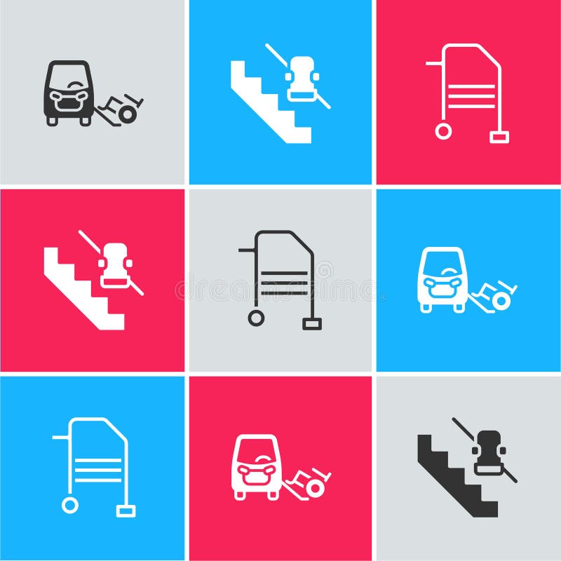Set Disabled Car, Elevator and Walker Icon. Vector Stock Vector ...