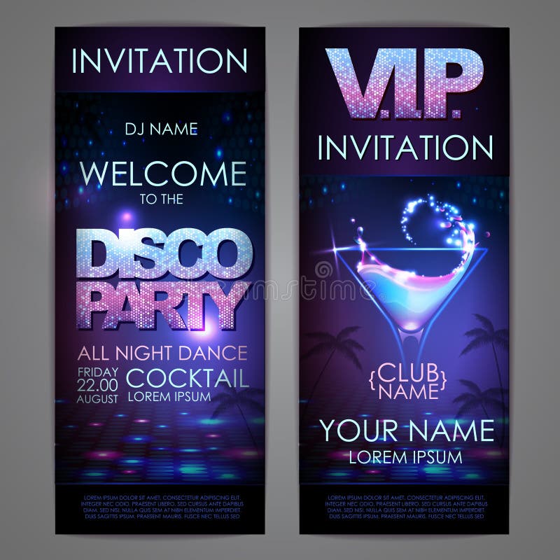 Set of Disco Background Banners. Cocktail Disco Party Poster Stock ...