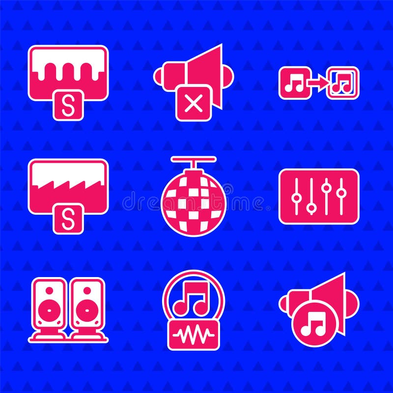 Set Disco Ball, Music Note, Tone, Speaker Volume, Sound Mixer ...